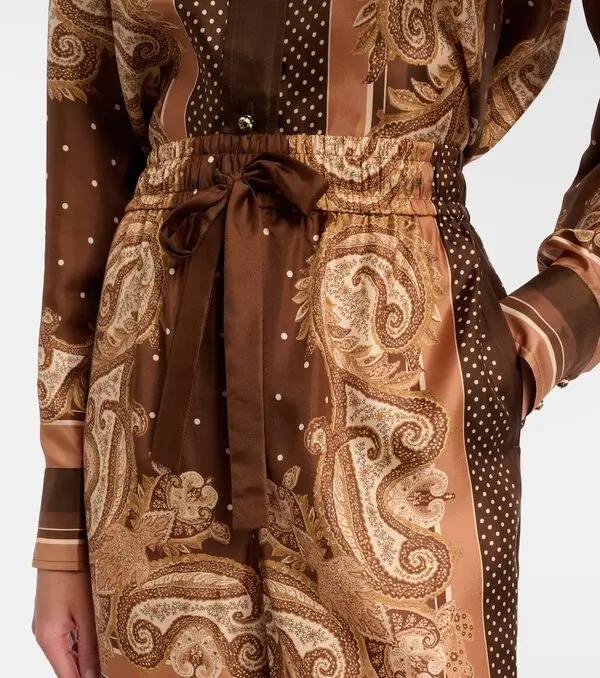Zimmermann Luna Paisley Silk Palazzo Pants - Brown