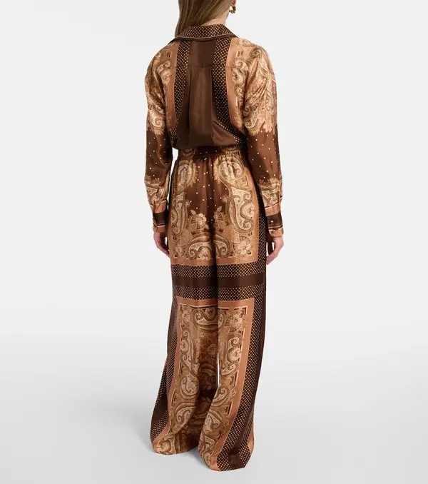 Zimmermann Luna Paisley Silk Palazzo Pants - Brown