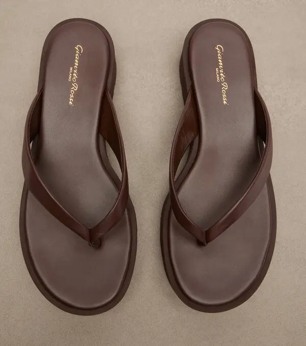 GIANVITO ROSSI Leather Platform Thong Sandals - Brown