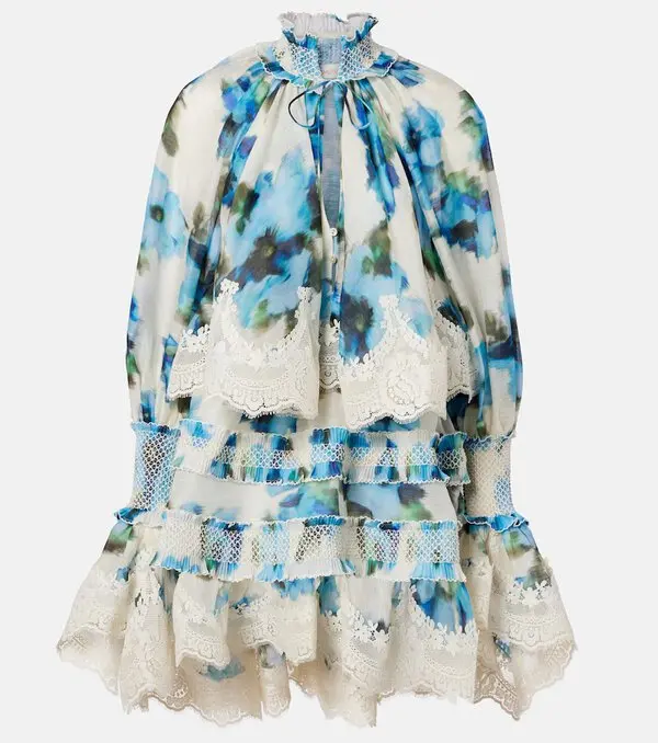 Zimmermann Floral Lace-trimmed Mini Dress - Blue