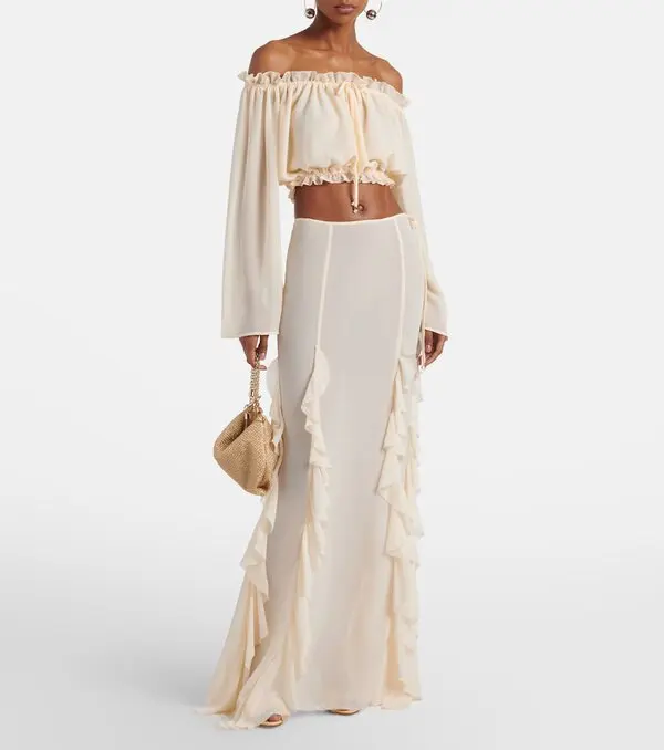 BANANHOT Ora Ruffled Off-shoulder Crop Top