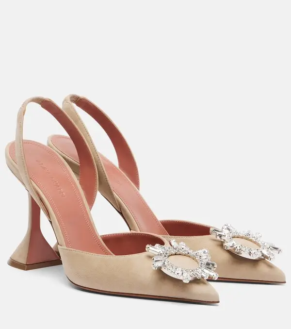 Amina Muaddi Begum Embellished Suede Slingback Pumps