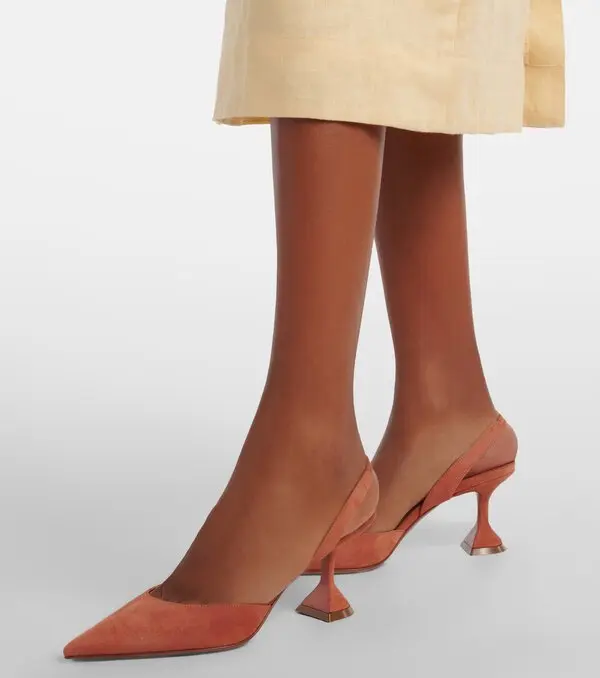 Amina Muaddi Holli Suede Slingback Pumps