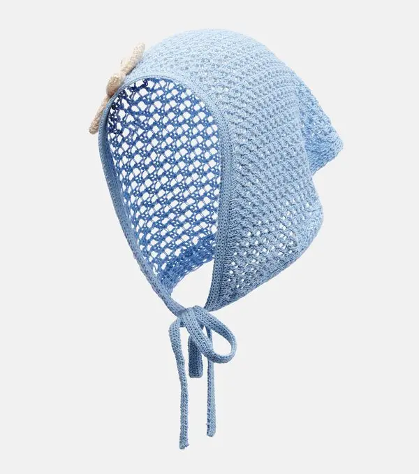 BANANHOT Crochet Floral Appliqué Headscarf - Blue