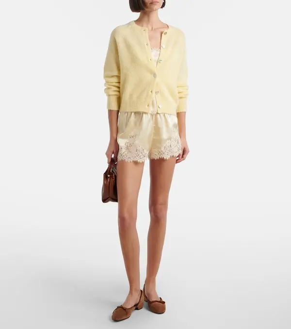 DÔEN Iona Lace-trimmed Silk Shorts - Yellow