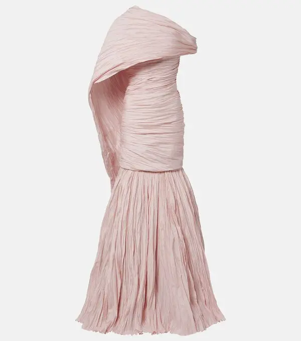 MARMAR HALIM Pleated Taffeta Bustier Gown And Cape Set - Pink