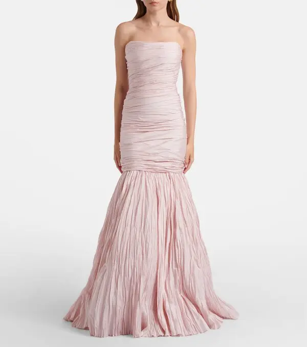 MARMAR HALIM Pleated Taffeta Gown And Cape Set - Pink