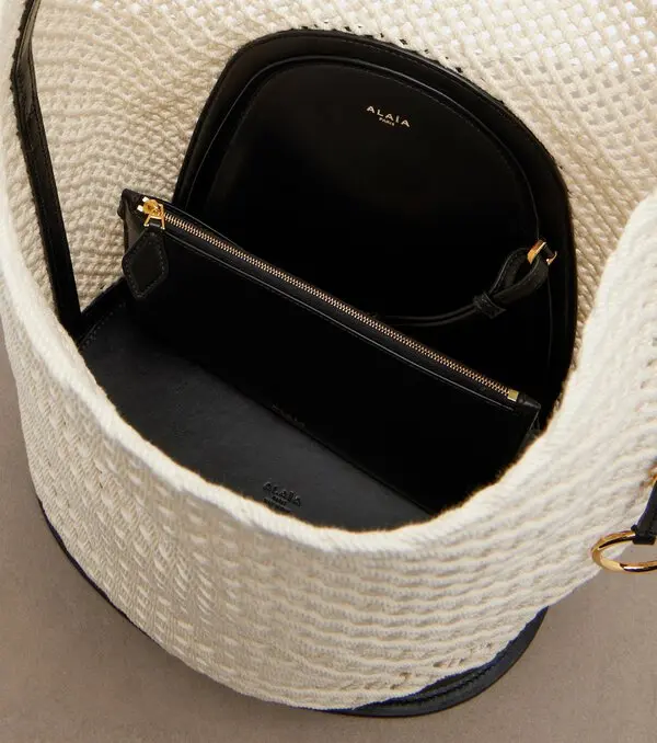Alaïa Large Leather-trimmed Bucket Bag - Beige
