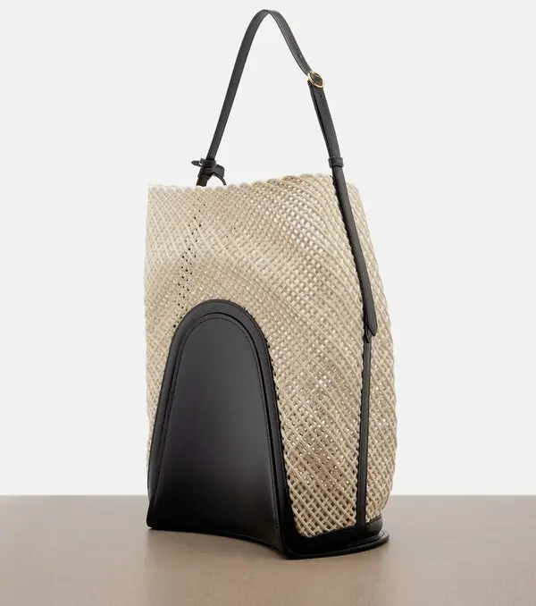 Alaïa Large Leather-trimmed Bucket Bag - Beige