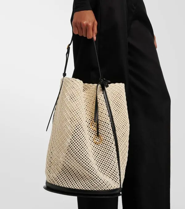 Alaïa Large Leather-trimmed Bucket Bag - Beige