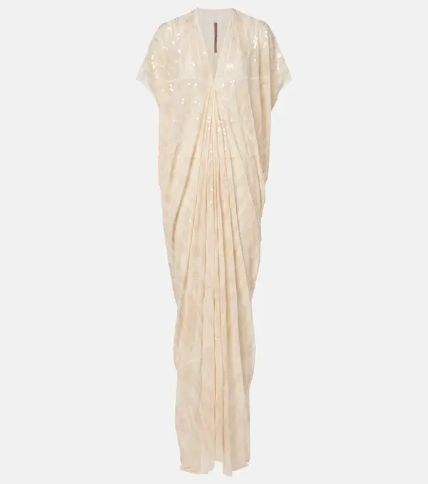 Rick Owens Gathered Sequined Tulle Gown - White