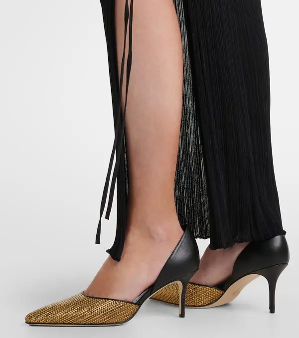 Manolo Blahnik Taylerbinu Leather-trimmed Woven Pumps