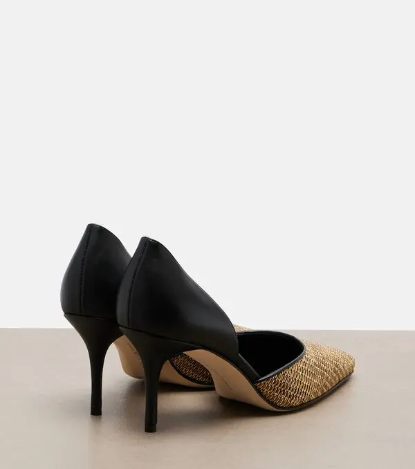 Manolo Blahnik Taylerbinu Leather-trimmed Woven Pumps
