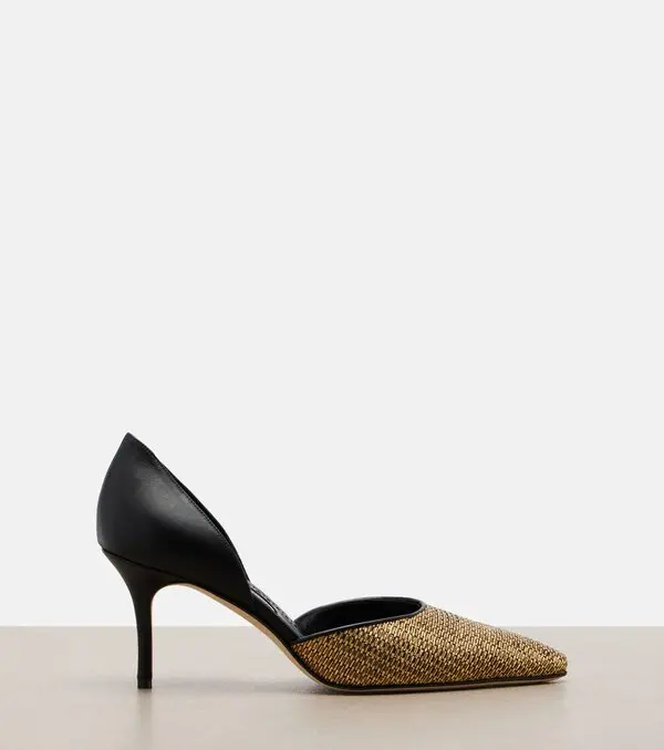 Manolo Blahnik Taylerbinu Leather-trimmed Woven Pumps