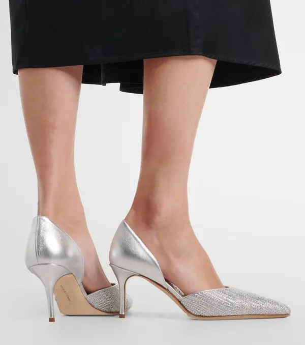 Manolo Blahnik Taylerbinu Leather-trimmed Woven Pumps