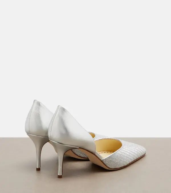 Manolo Blahnik Taylerbinu Leather-trimmed Woven Pumps