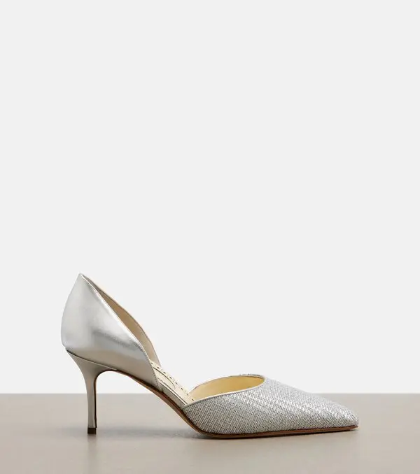 Manolo Blahnik Taylerbinu Leather-trimmed Woven Pumps