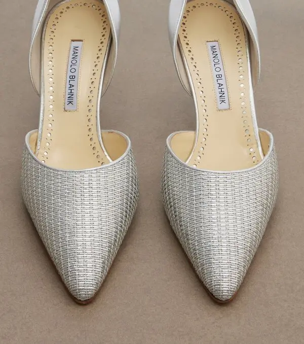 Manolo Blahnik Taylerbinu Leather-trimmed Woven Pumps