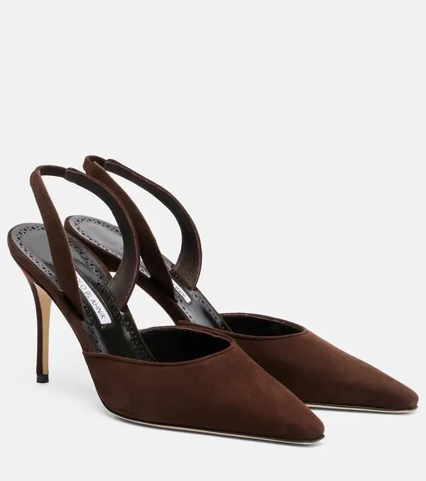 Manolo Blahnik Suede Slingback Pumps - Brown