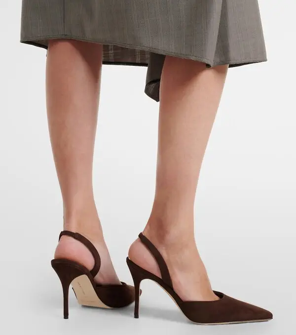 Manolo Blahnik Suede Slingback Pumps - Brown
