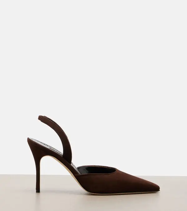 Manolo Blahnik Suede Slingback Pumps - Brown