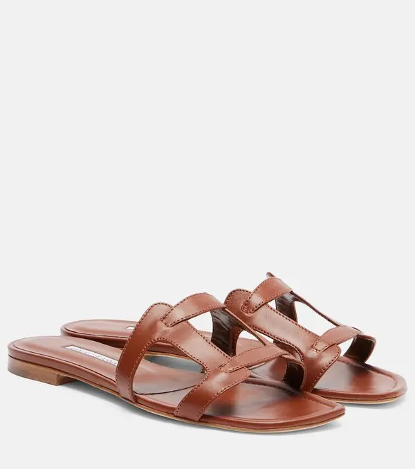 Manolo Blahnik Grellanuflat Leather Sandals - Brown