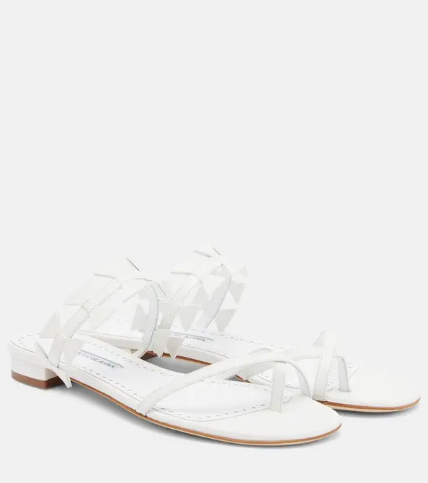 Manolo Blahnik Maura Leather Thong Sandals - White