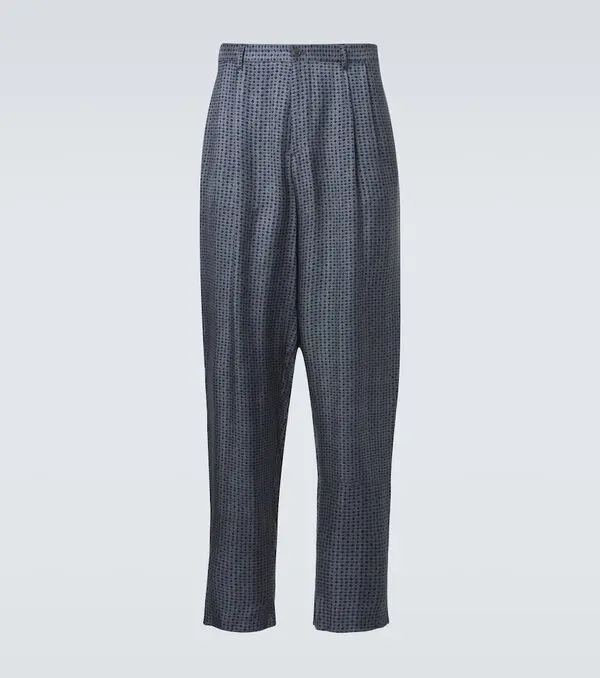 Giorgio Armani Pleated Printed Tapered Pants - Blue