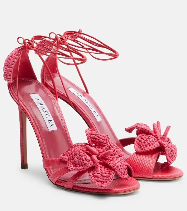 AQUAZZURA Calypso Raffia Sandals - Pink