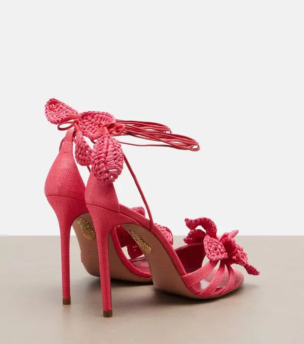 AQUAZZURA Calypso Raffia Sandals - Pink