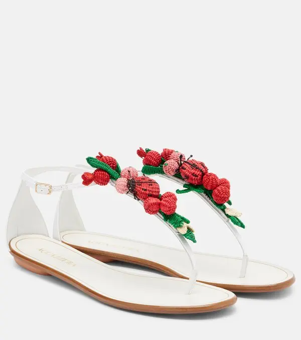 AQUAZZURA Botanica Raffia-effect Thong Sandals - White