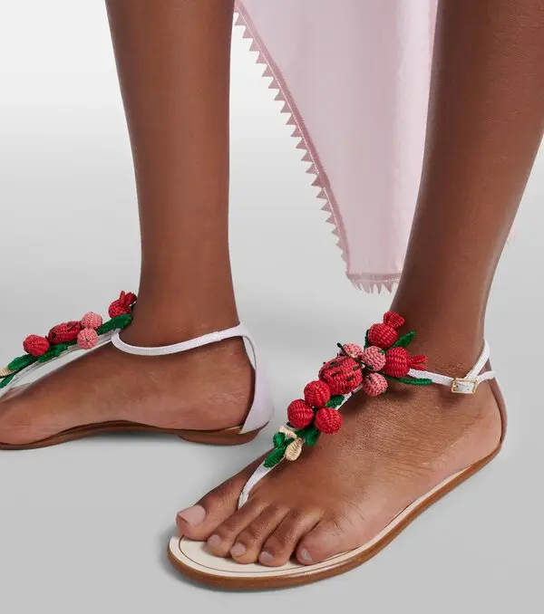 AQUAZZURA Botanica Raffia Thong Sandals - White