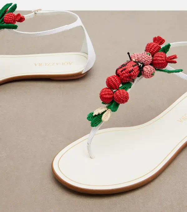 AQUAZZURA Botanica Raffia Thong Sandals - White