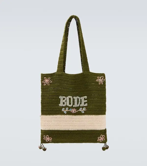 BODE Marsh Beaded Crochet Tote Bag - Green