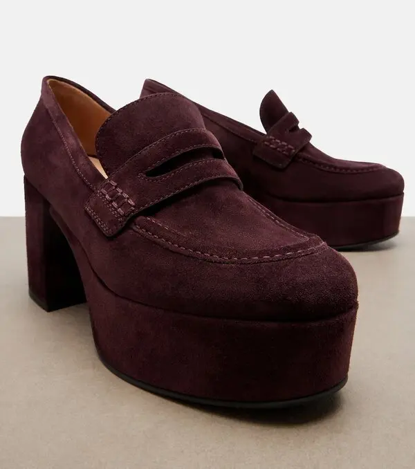 GIANVITO ROSSI Jenna Suede Platform Loafers - Brown