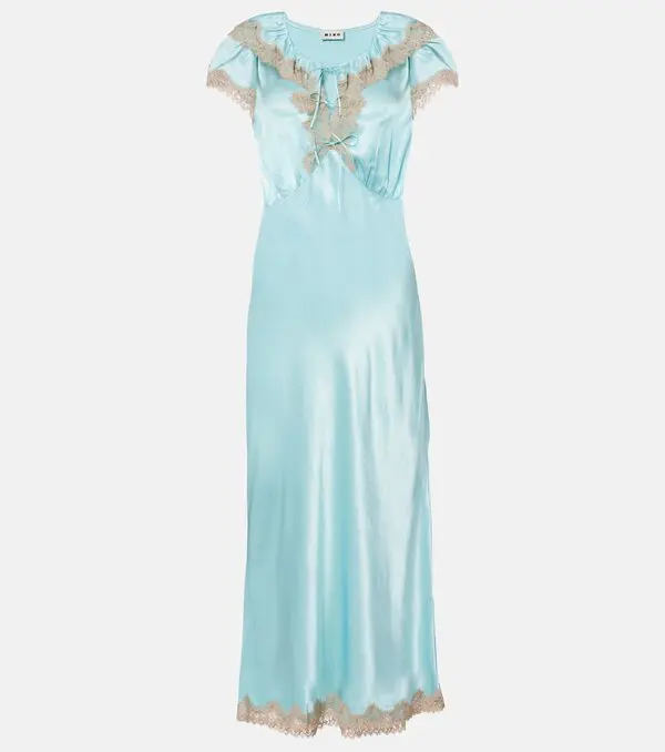 Rixo Viviene Lace-trimmed Satin Midi Dress - Blue
