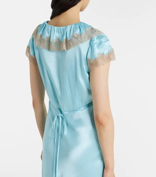 Rixo Viviene Lace-trimmed Satin Midi Dress - Blue