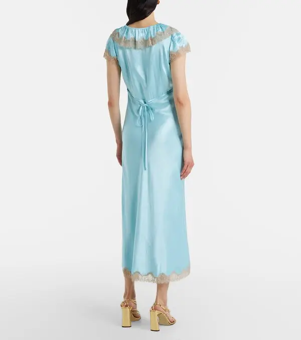Rixo Viviene Lace-trimmed Satin Midi Dress - Blue