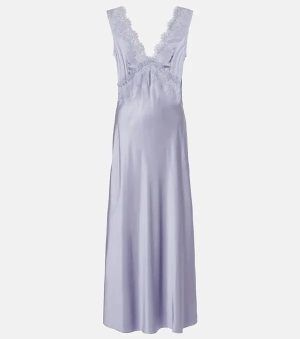 Rixo Lysandra Lace-trimmed Satin Maxi Dress - Blue