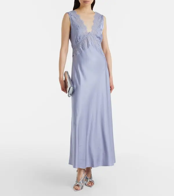 Rixo Lysandra Lace-trimmed Satin Maxi Dress - Blue