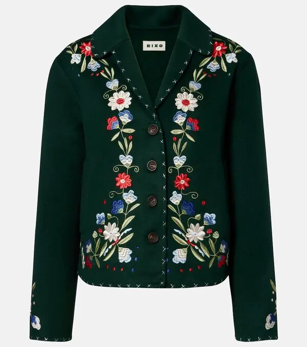 Rixo Jude Embroidered Wool-blend Jacket - Green