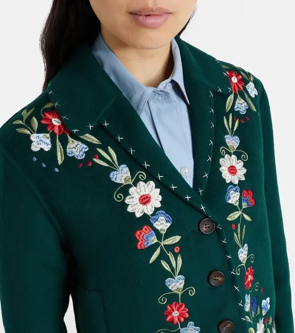 Rixo Jude Embroidered Wool-blend Jacket - Green