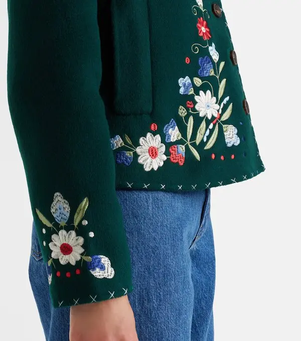 Rixo Jude Embroidered Wool-blend Jacket - Green