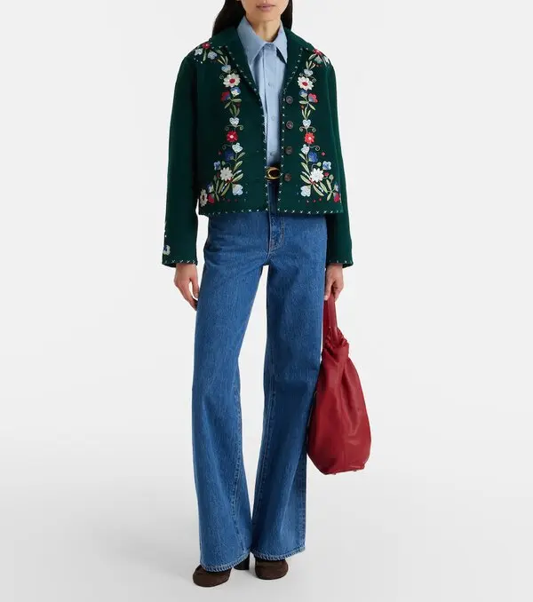 Rixo Jude Embroidered Wool-blend Jacket - Green