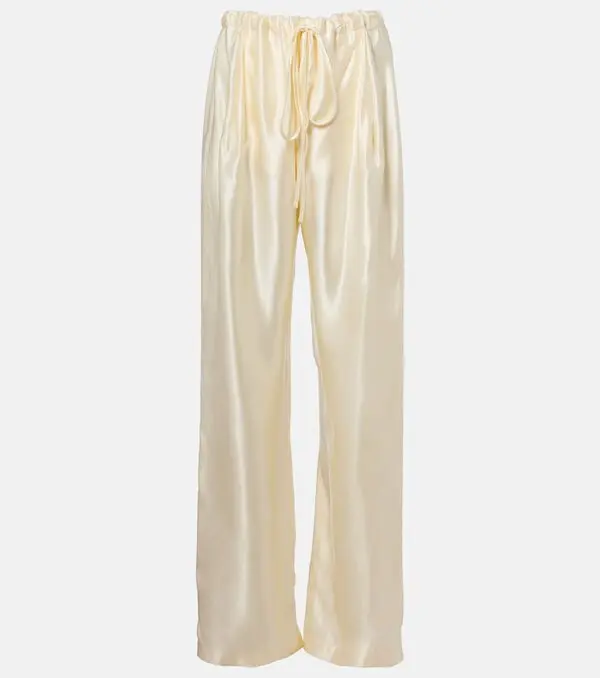 Khaite Rohen Satin Wide-leg Pants - White