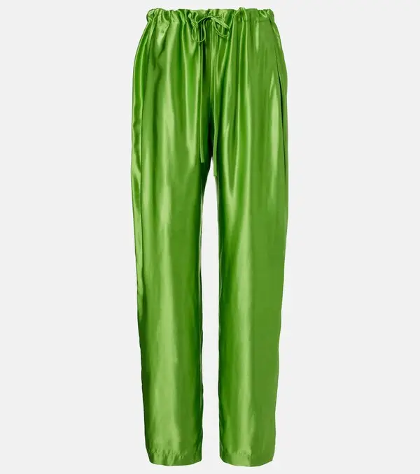 Khaite Rohen Satin Wide-leg Pants - Green