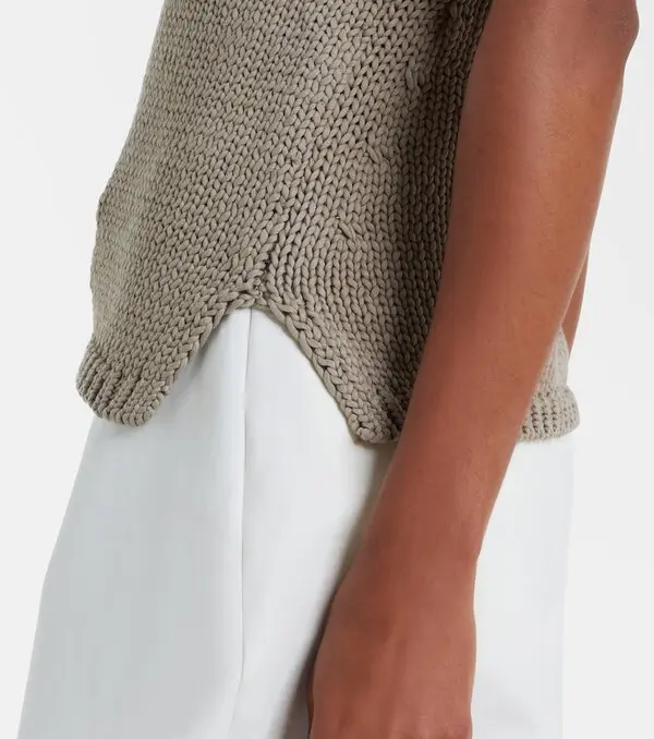 RÓHE Knitted Halterneck Cotton Top - Beige