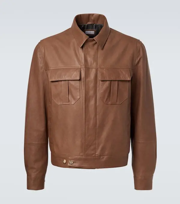 Brunello Cucinelli Leather Blouson Jacket - Brown