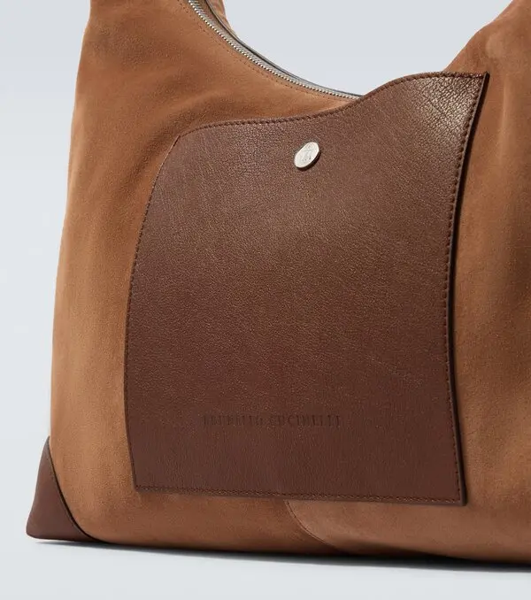 Brunello Cucinelli Leather-trimmed Suede Shoulder Bag