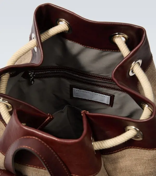 Brunello Cucinelli Leather-trimmed Canvas Backpack - Brown